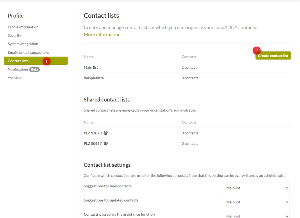 Suggestions: Contact lists