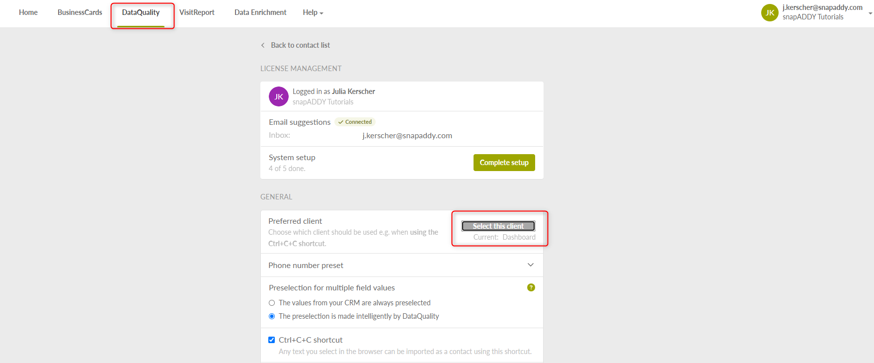 How to choose the preferred interface for DataQuality.