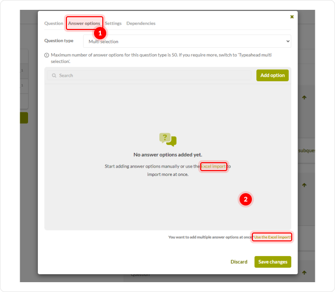Excel template for importing answer options