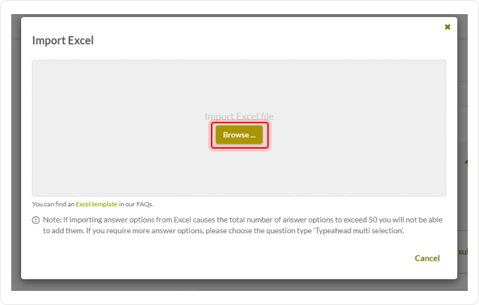 Excel template for importing answer options