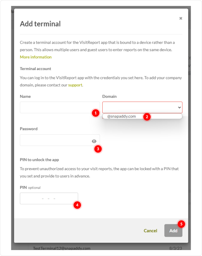 VisitReport - Setting up Terminals
