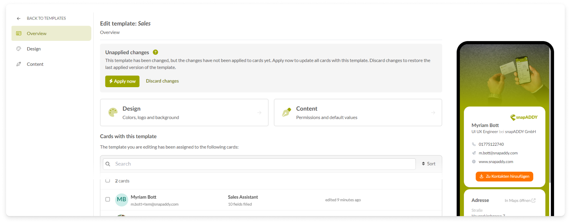 Customized templates for digital business cards