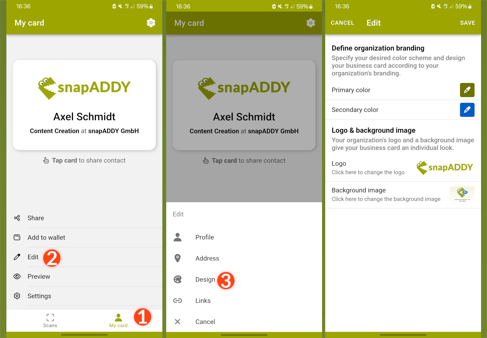 How to design snapADDY BusinessCards