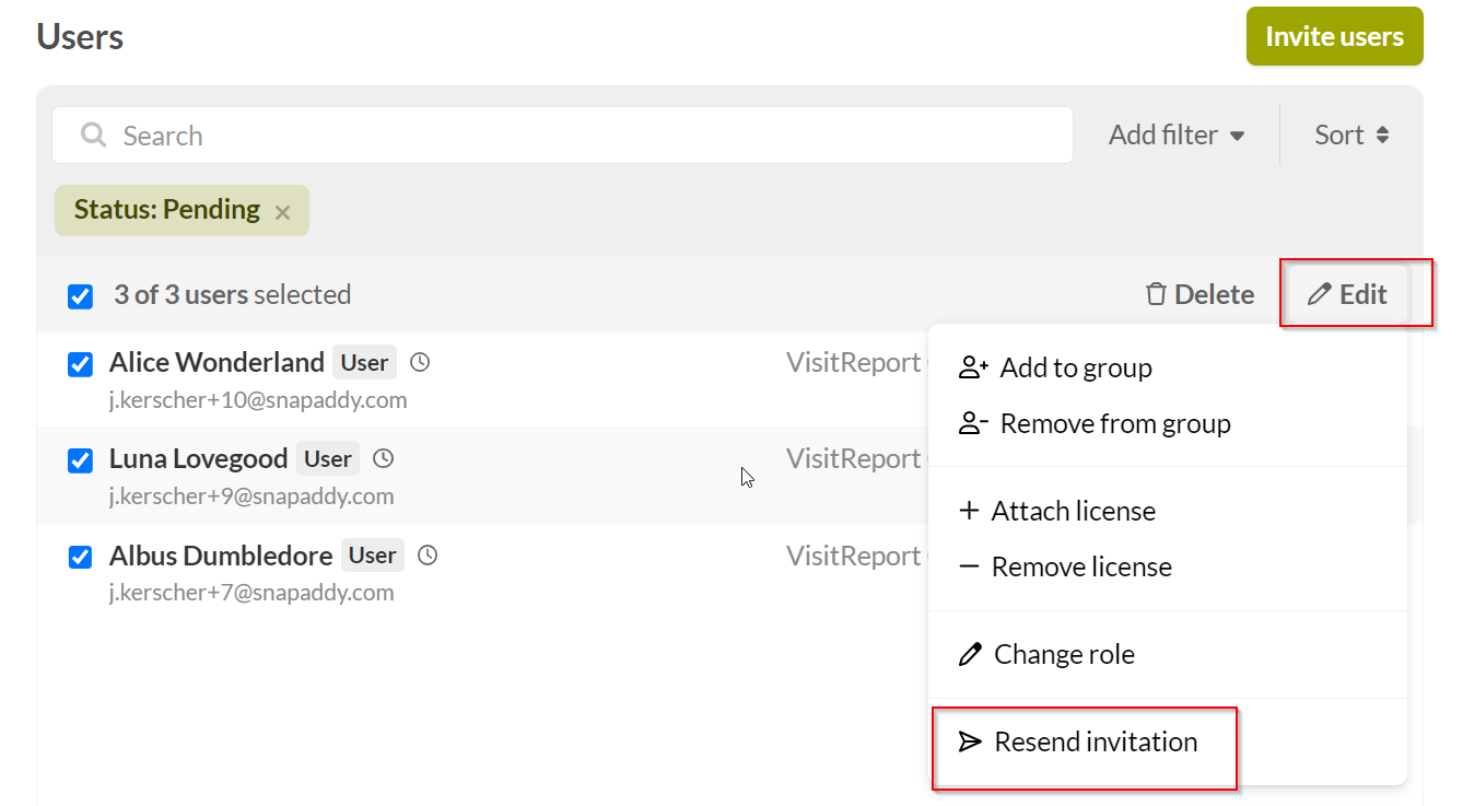 How to re-invite pending users