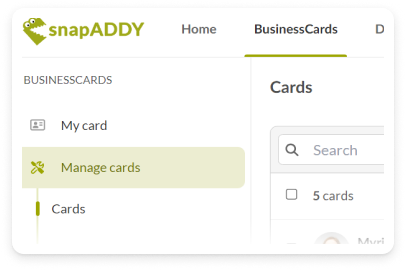 How do I manage the digital business cards of my organization?