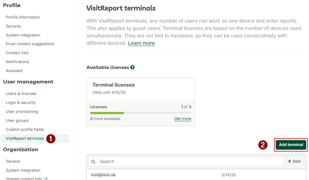VisitReport - Setting up Terminals