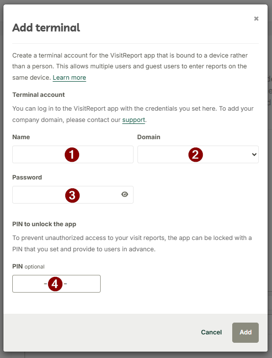 VisitReport - Setting up Terminals
